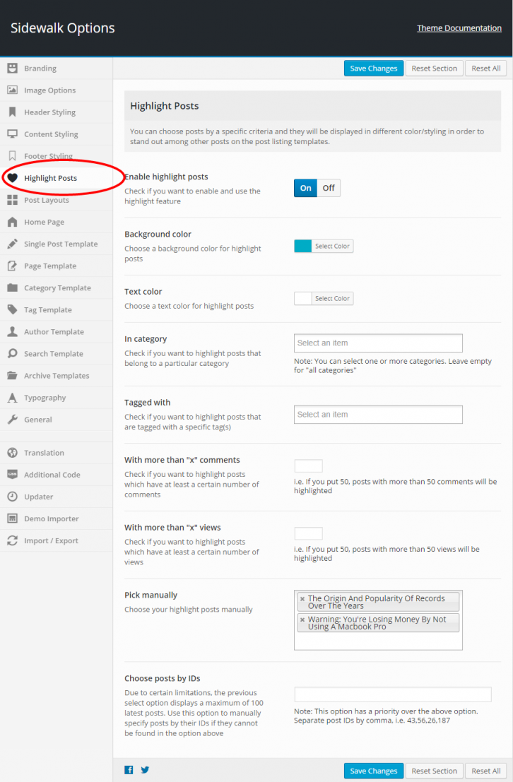 Highlight Posts - Sidewalk WordPress Theme Documentation - Meks