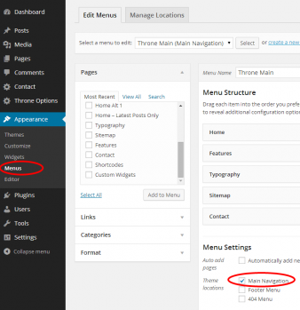 Navigation / Menu Setup - Throne WordPress Theme Documentation - Meks