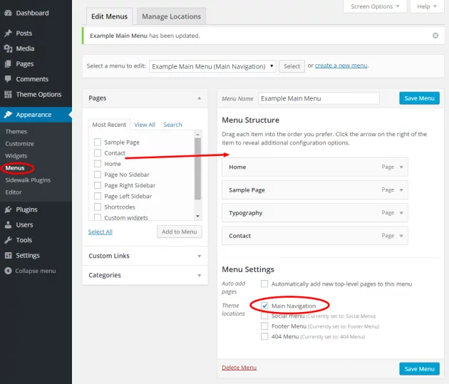 Navigation / Menu Setup - Sidewalk WordPress Theme Documentation - Meks