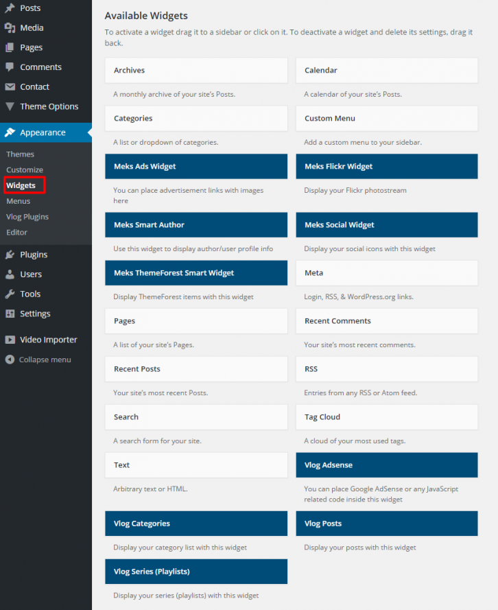 Widgets - Vlog WordPress Theme Documentation - Meks