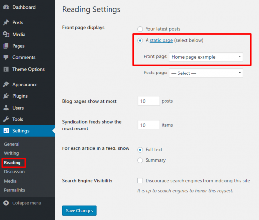 Home page setup - Typology WordPress Theme Documentation - Meks