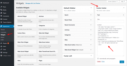 How to change footer copyright text inside Typology WordPress theme