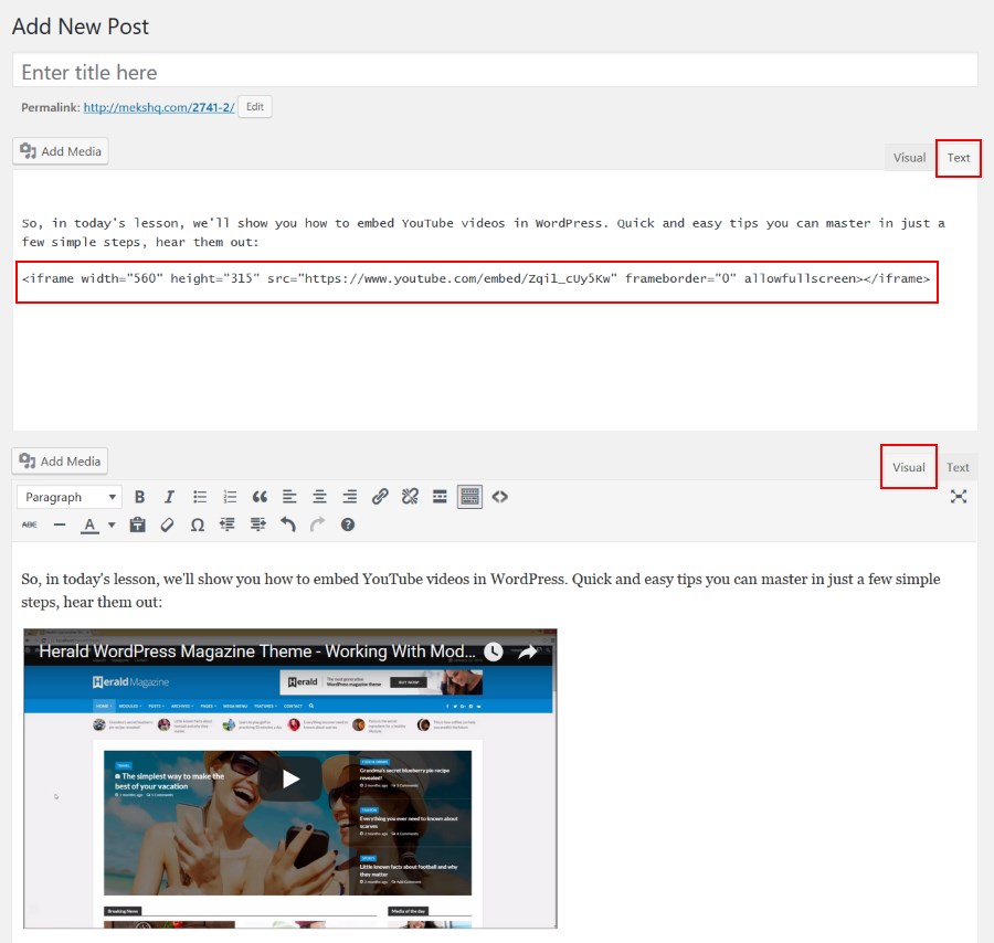 How to embed YouTube video in WordPress - Meks