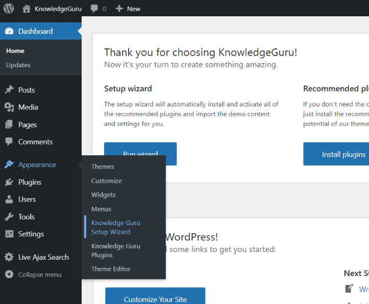 Demo Content Import Setup Wizard Knowledge Guru Wordpress Theme Documentation Meks